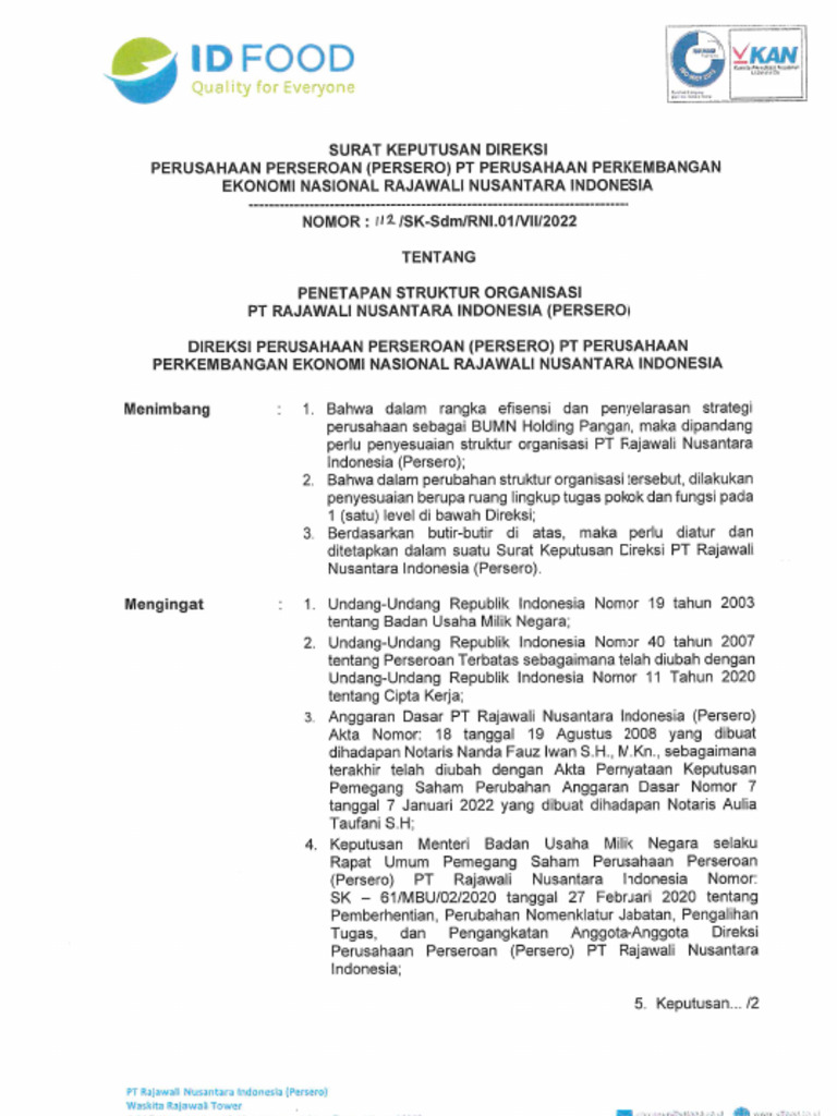 SK SO 112 VII 2022 Struktur Organisasi - 15 Juli (Cap) | PDF