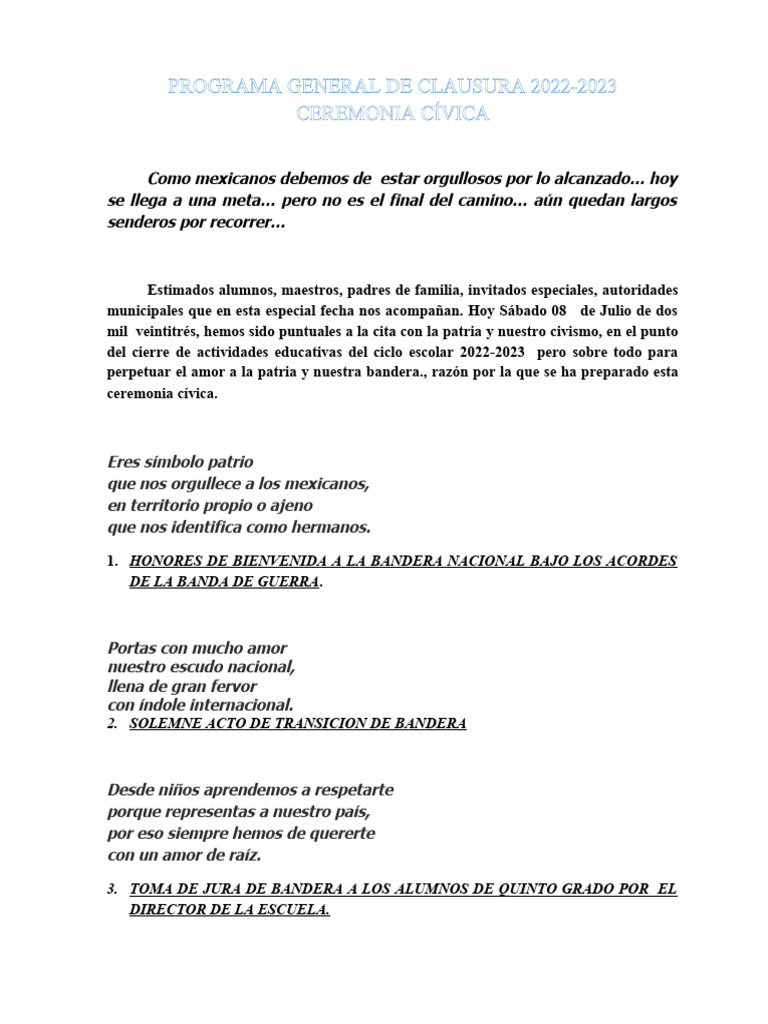 Programa General de Clausura 2023 | PDF | Amor