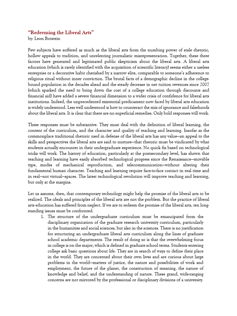 Botstein Redeeming The Liberal Arts | PDF | Curriculum | Knowledge