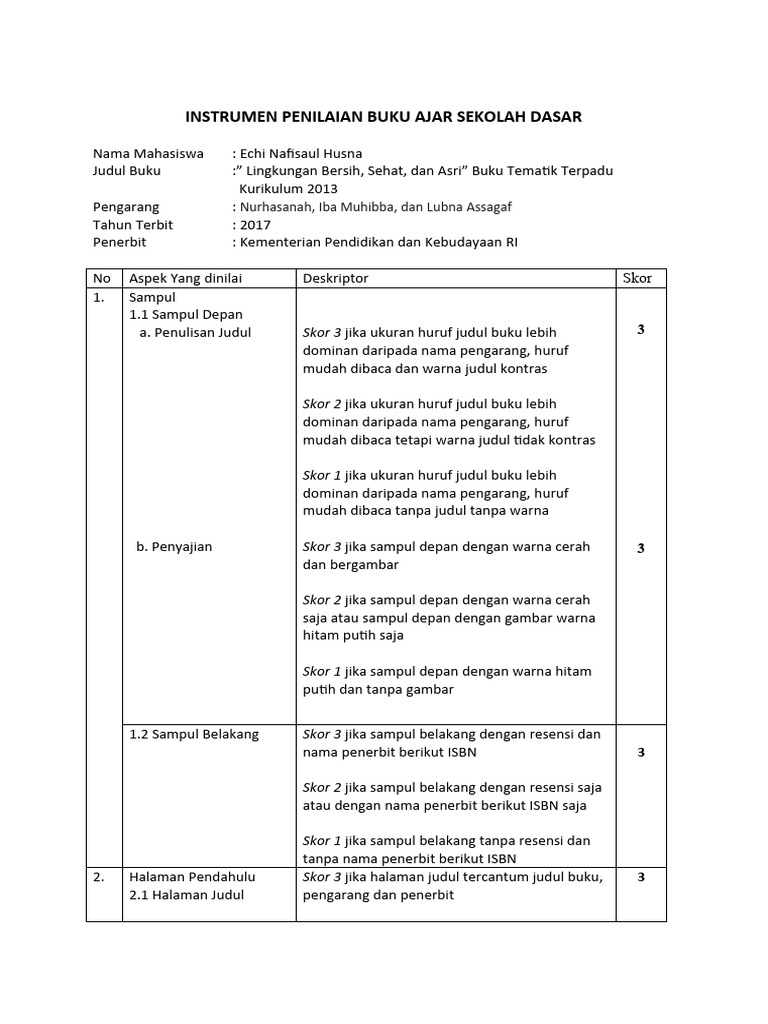 Kelas 1 Tema 6 SD - Instrumen Penilaian Buku Ajar (UTS) | PDF