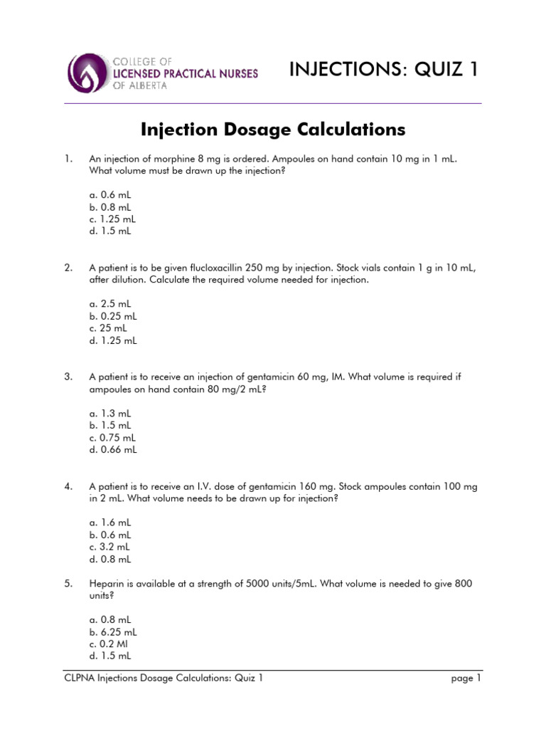 Injections Quiz 1 | PDF | Health Care | Pharmacology