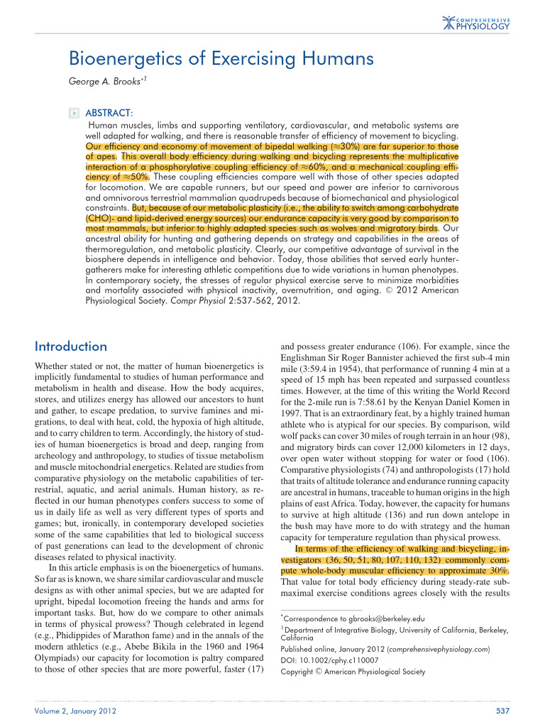 Bioenergetics of Exercising Humans | PDF | Skeletal Muscle | Cellular ...