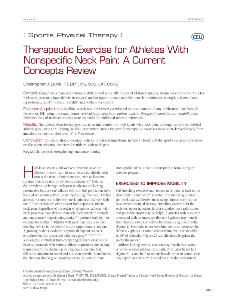 Therapeutic Exercise For Athletes Neck Pain | PDF | Anatomical Terms Of ...