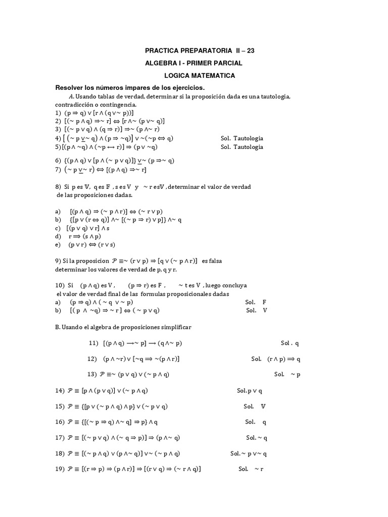 Practica Preparatoria de Algebra I | PDF | Proposición | Semiótica