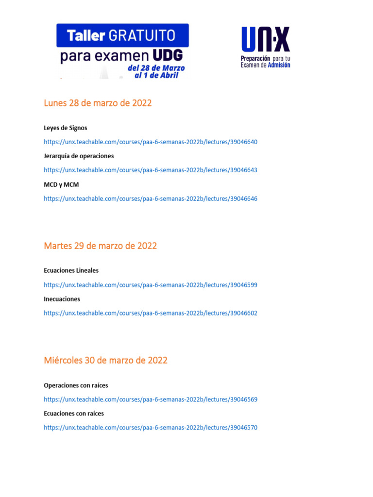 Taller Gratuito PAA UNX Tarea de La Semana | PDF