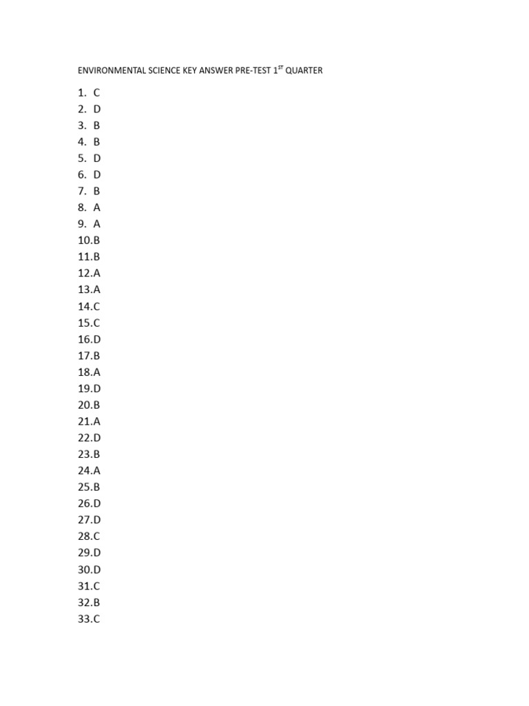 Environmental Science Pre-Test Answers | PDF | Teaching Methods & Materials