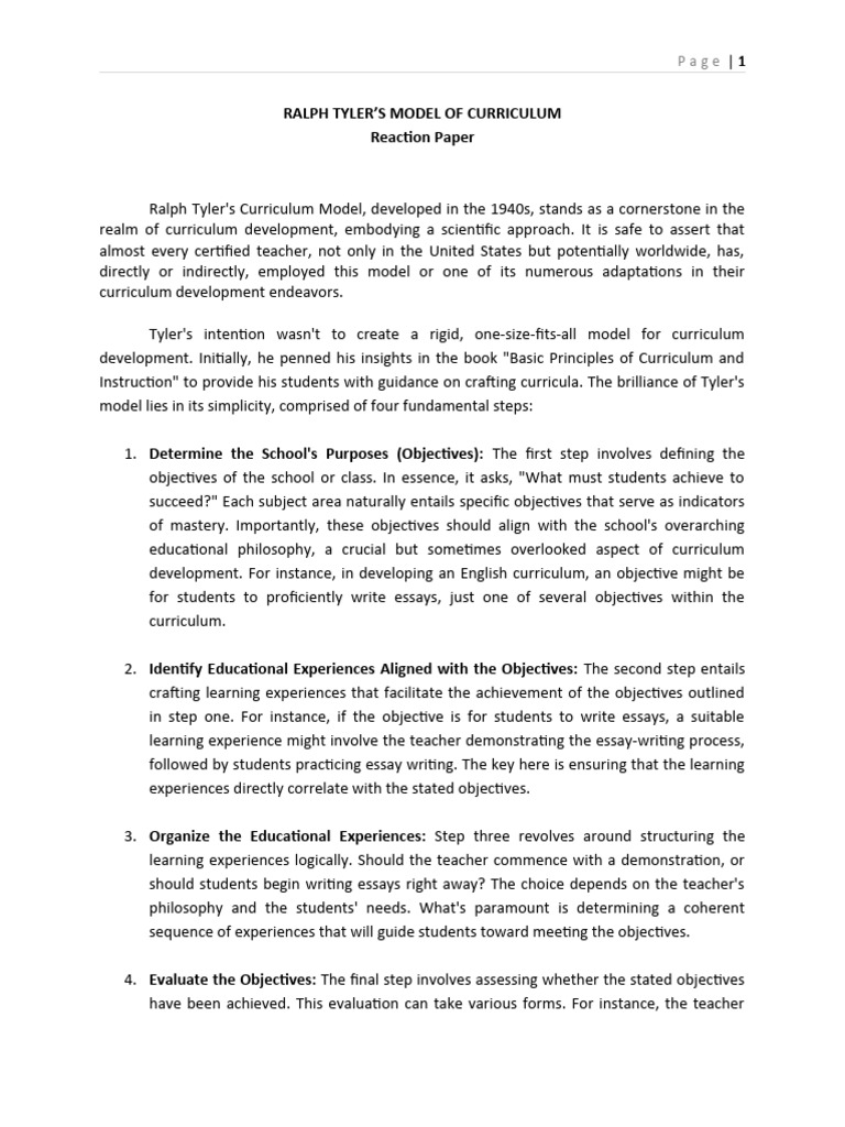Ralph Tylers Curriculum Model | PDF | Curriculum | Teachers