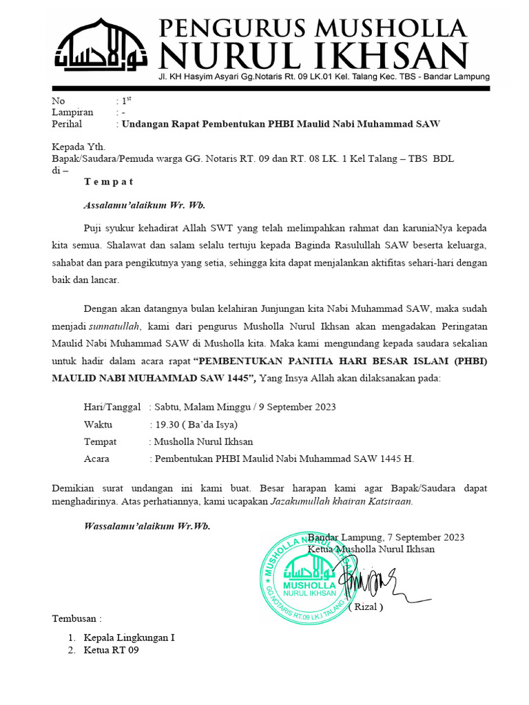 Surat Undangan PHBI 1445H | PDF