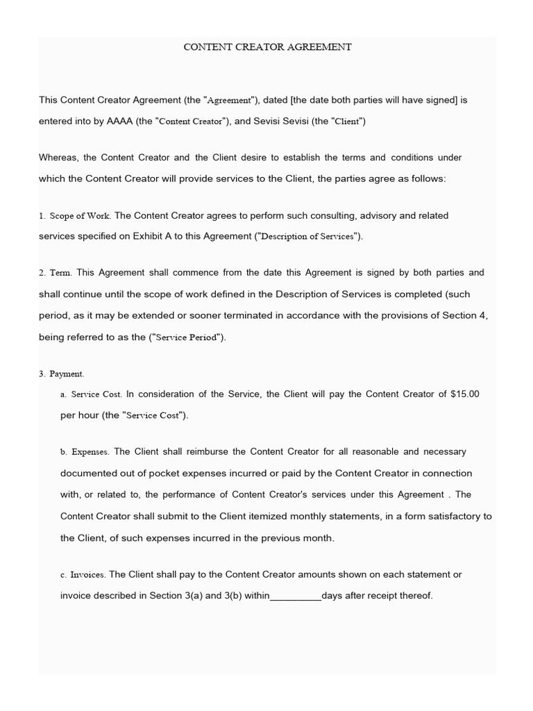 Content Creator Contract 1 | PDF | Indemnity | Trade Secret