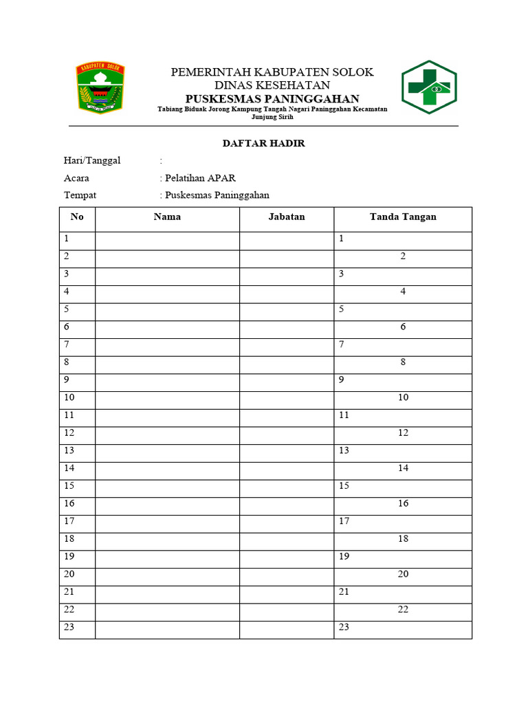 Daftar Hadir Pelatihan Apar | PDF