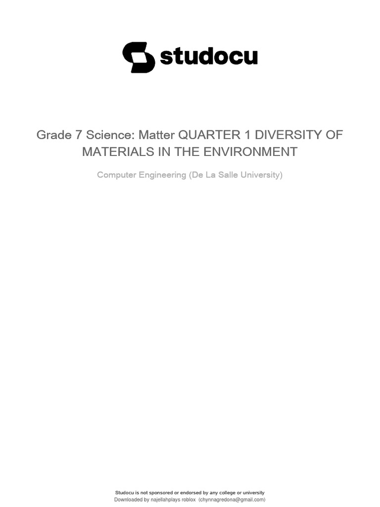 Grade 7 Science Matter Quarter 1 Diversity of Materials in The ...