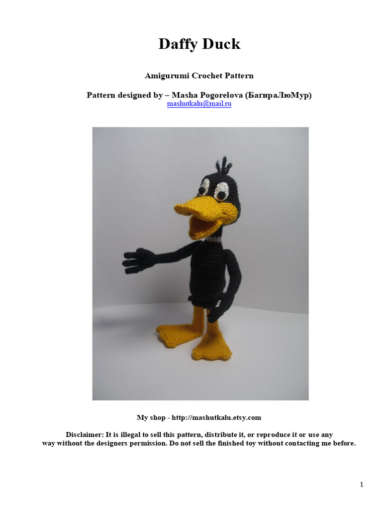 Free Daffy Duck Amigurumi Pattern | PDF | Crochet | Yarn