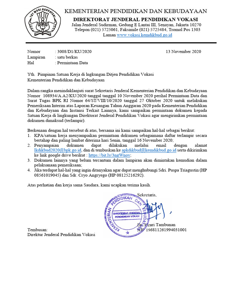 Surat Permintaan Data BPK | PDF