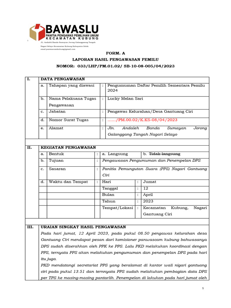 Form A GTC Pengumuman DPS | PDF