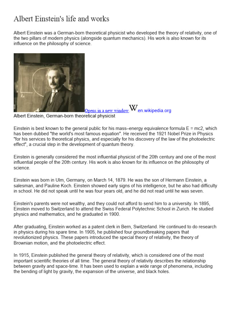 Albert Einstein Life and Work | PDF | Albert Einstein | Physics