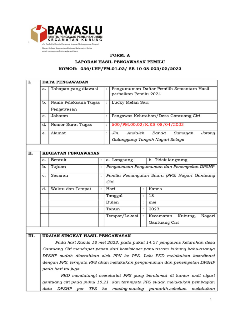 Form A GTC Pengumuman DPSHP | PDF