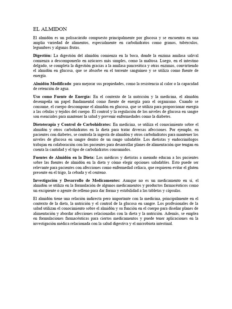 EL ALMIDON | PDF | Digestión | Carbohidratos