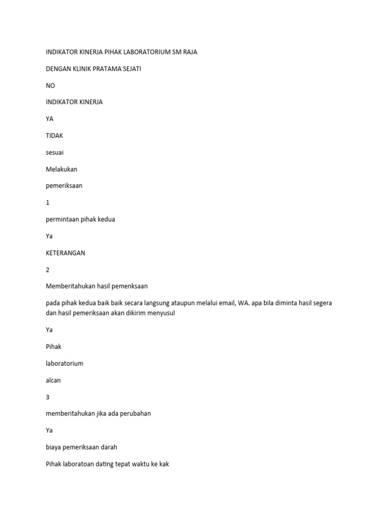 Indikator Kerja Laboratorium | PDF