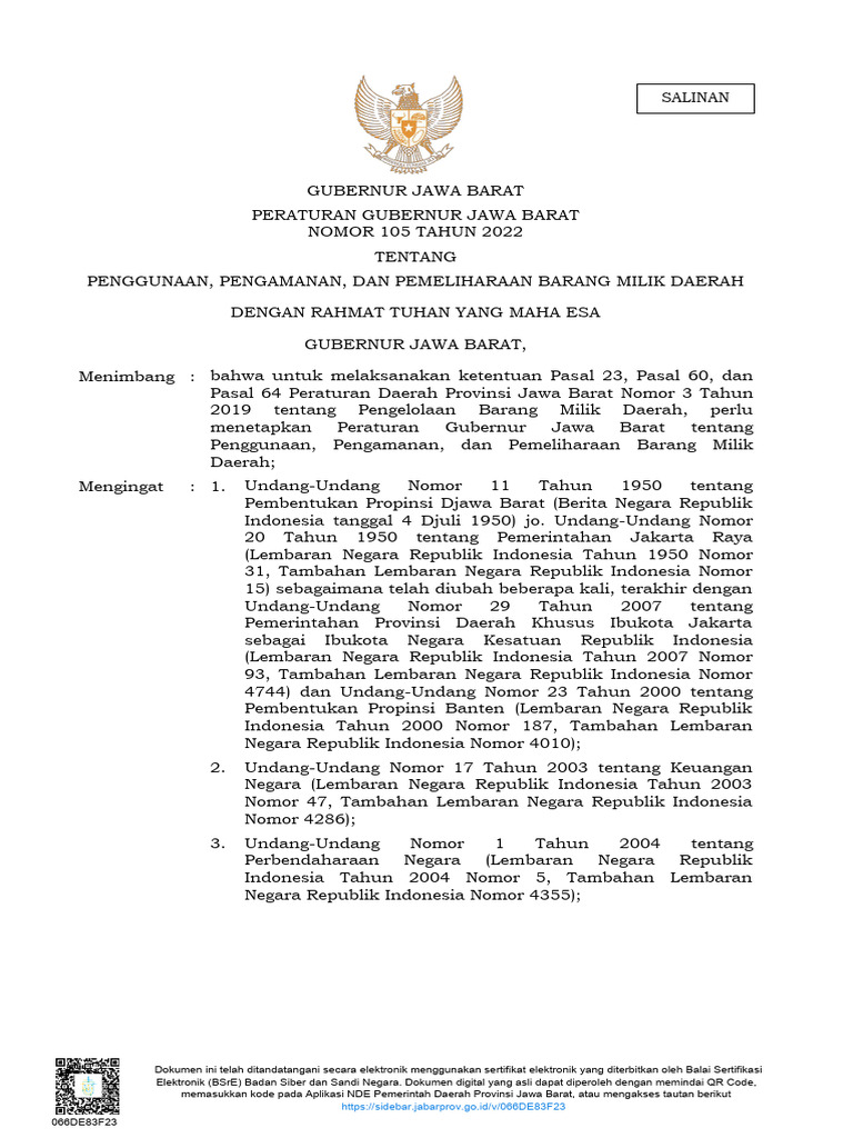 Pergub Jabar 105 2022 | PDF