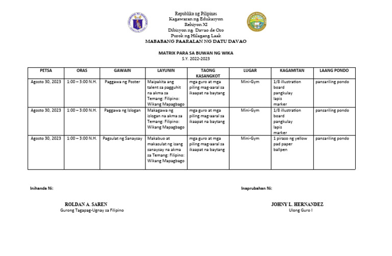Matrix Buwan NG Wika | PDF