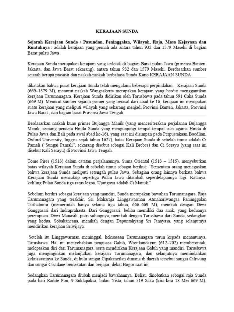 Sejarah dan Wilayah Kerajaan Sunda | PDF