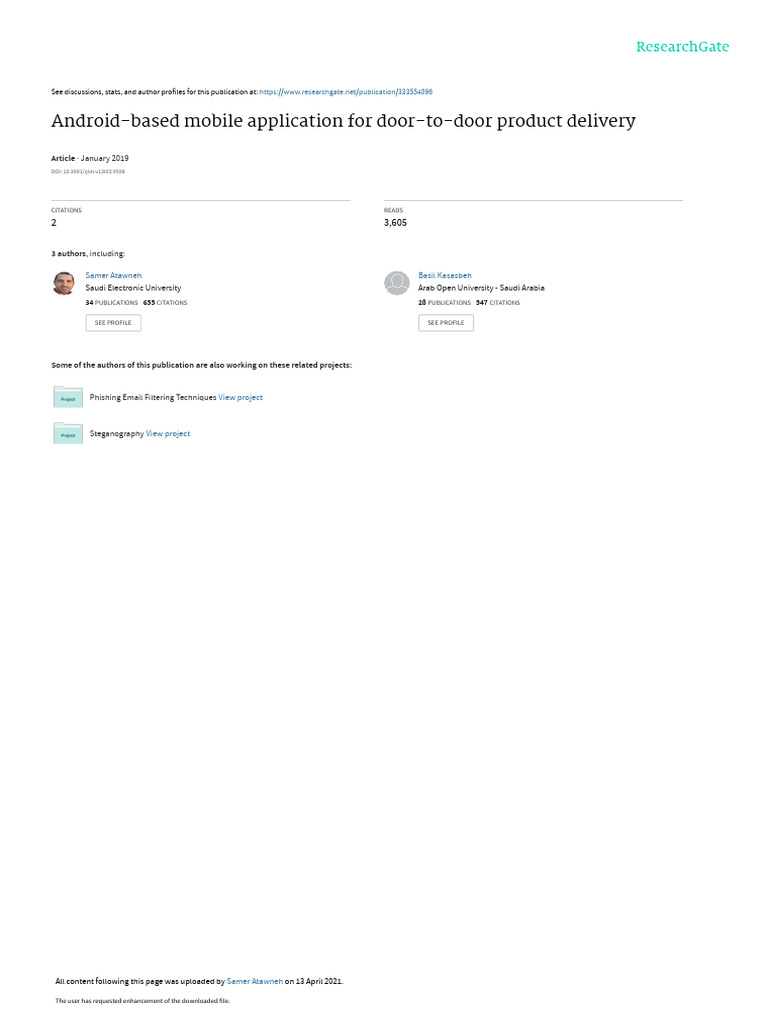 Android Basedmobileapplicationfordoor To Doorproductdelivery | PDF | Android (Operating System ...