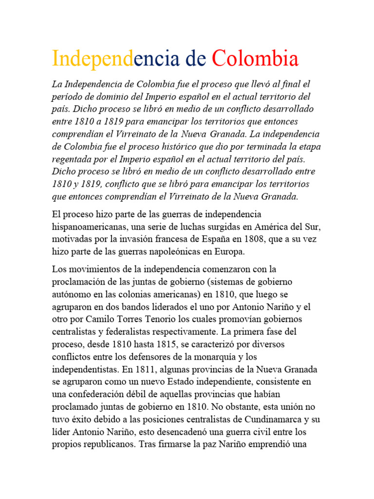 Independencia de Colombia | PDF | América del Sur | America latina