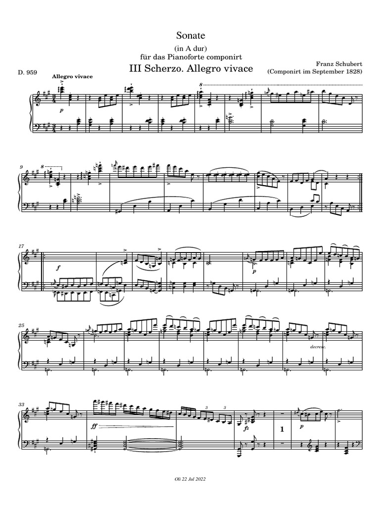 Piano Sonata in A Major D959 III - Scherzo. Allegro Vivace Franz ...