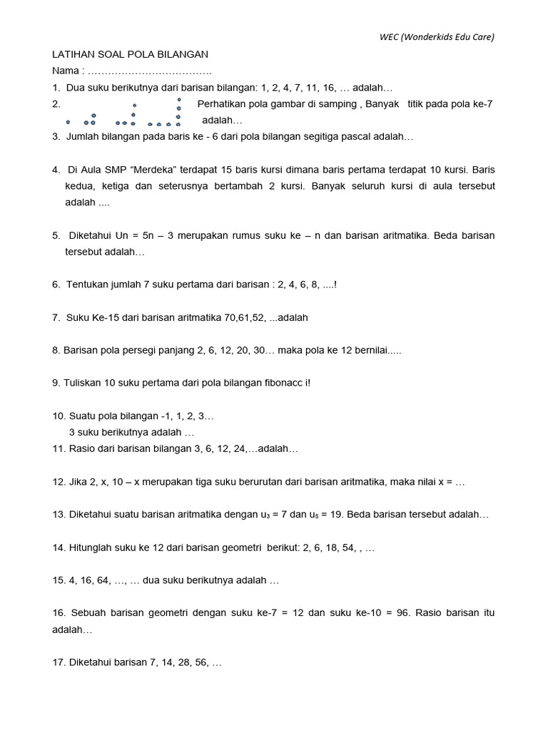 Latihan Soal Pola Bilangan | PDF