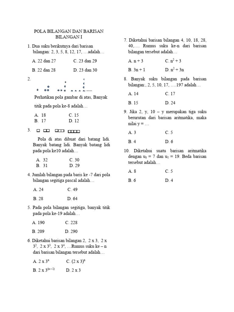 Latihan Pola dan Barisan Bilangan | PDF
