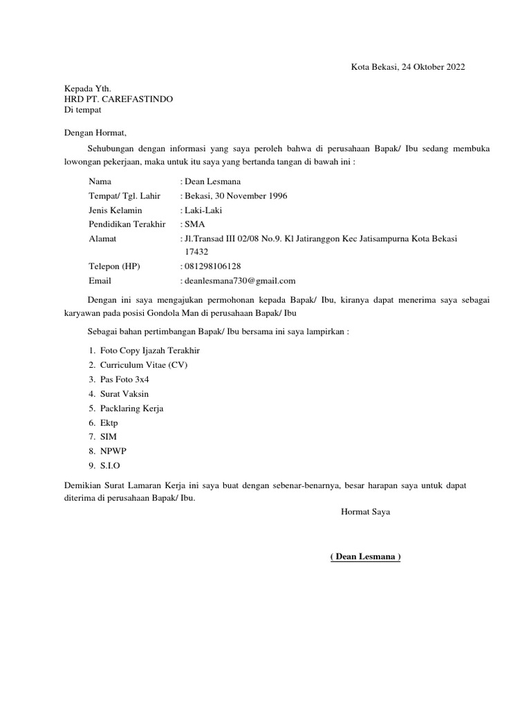 SLP PtCarefastindo DeanLesmana 24-10-2022 | PDF SLP PtCarefastindo DeanLesmana 24-10-2022 | PDF