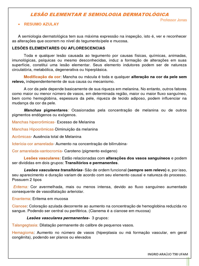 Lesões Elementares da Pele e Semiologia | PDF | Pele | Epiderme