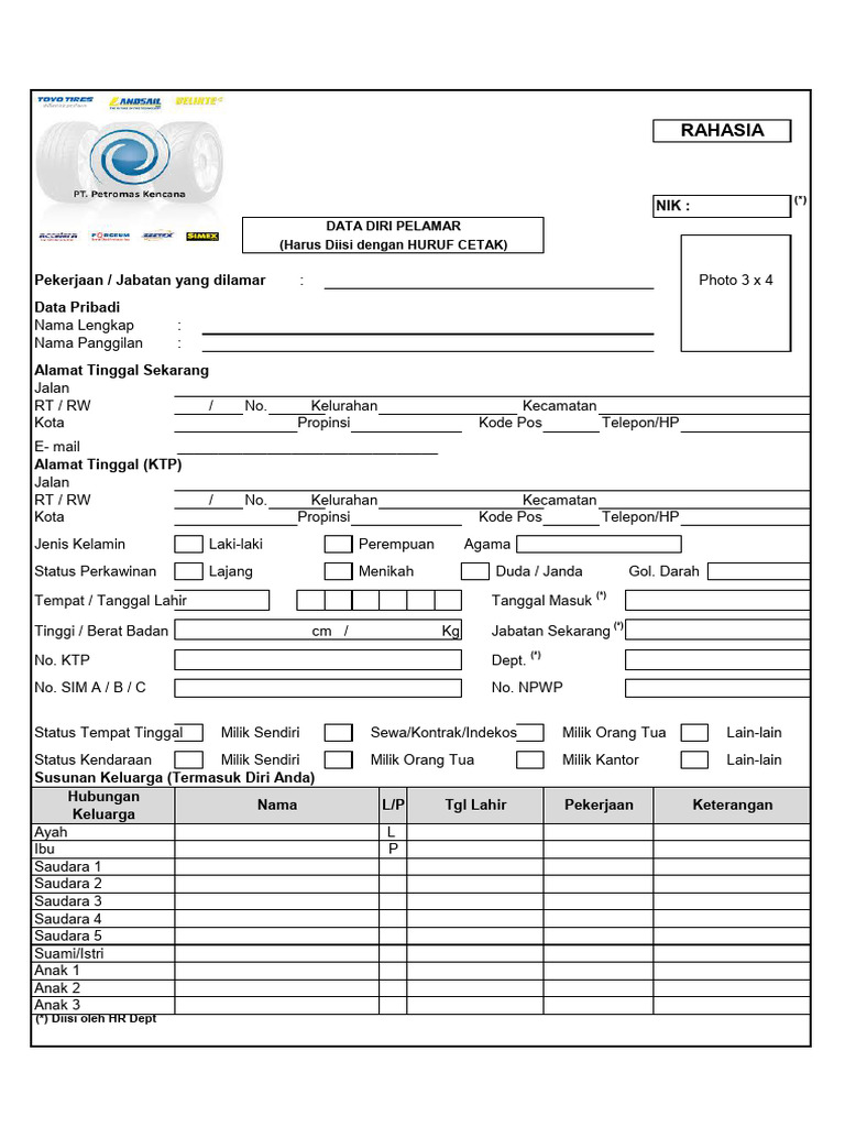 Formulir Lamaran PT Petromas Kencana | PDF