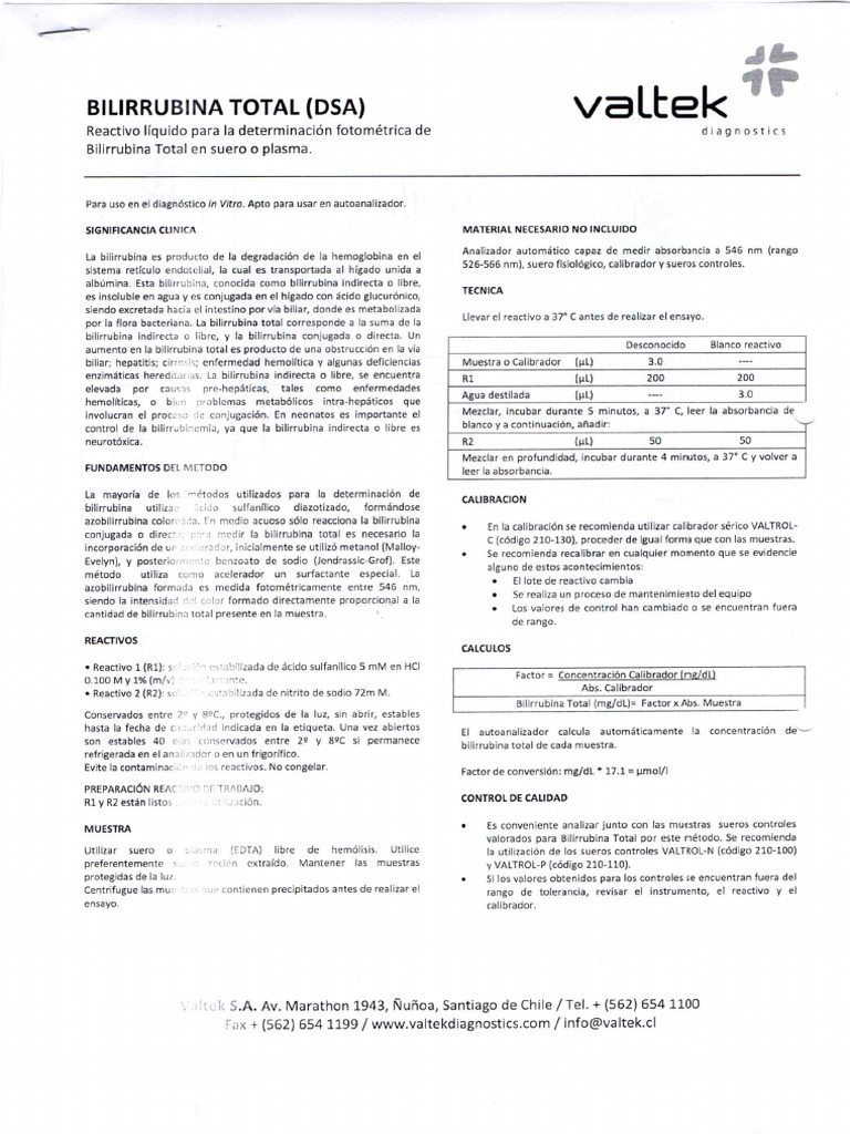 Inserto - Bilirrubina Total | PDF