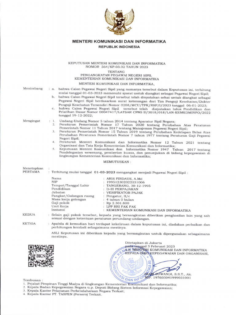 SK Pns Aris Firdaus A MD LPP Rri Fak Fak | PDF