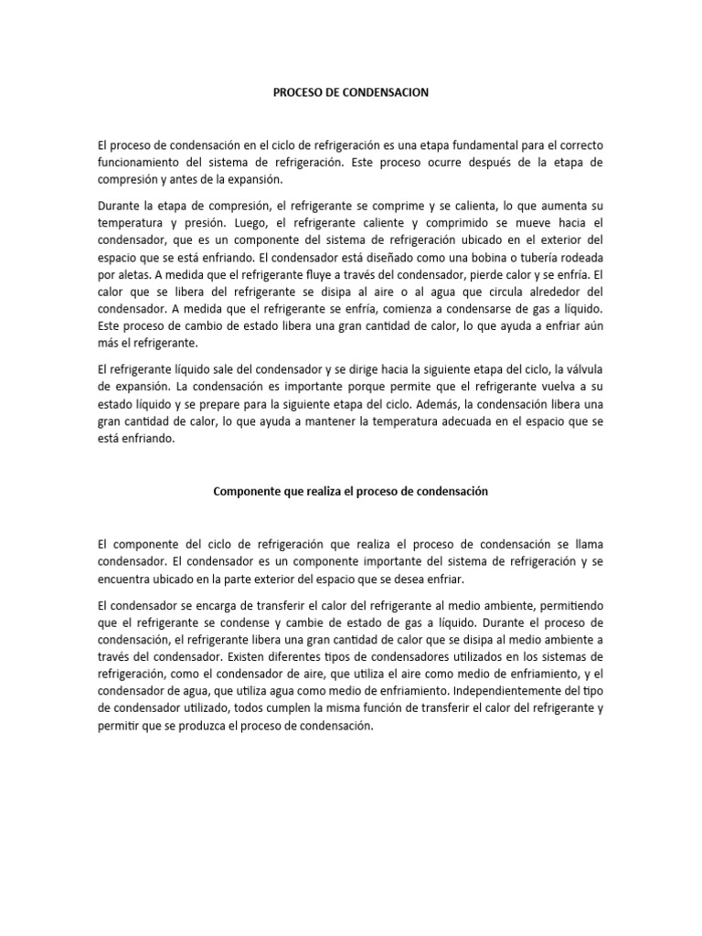 Proceso de Condensación en Refrigeración | PDF | Refrigeración ...