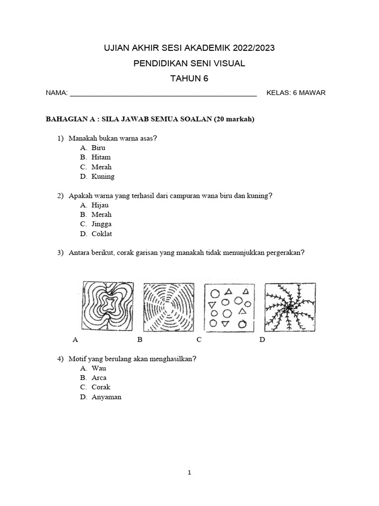 Ujian Akhir Sesi Akademik 2022 Pendidikan Seni Visual Tahun 6 | PDF | Seni