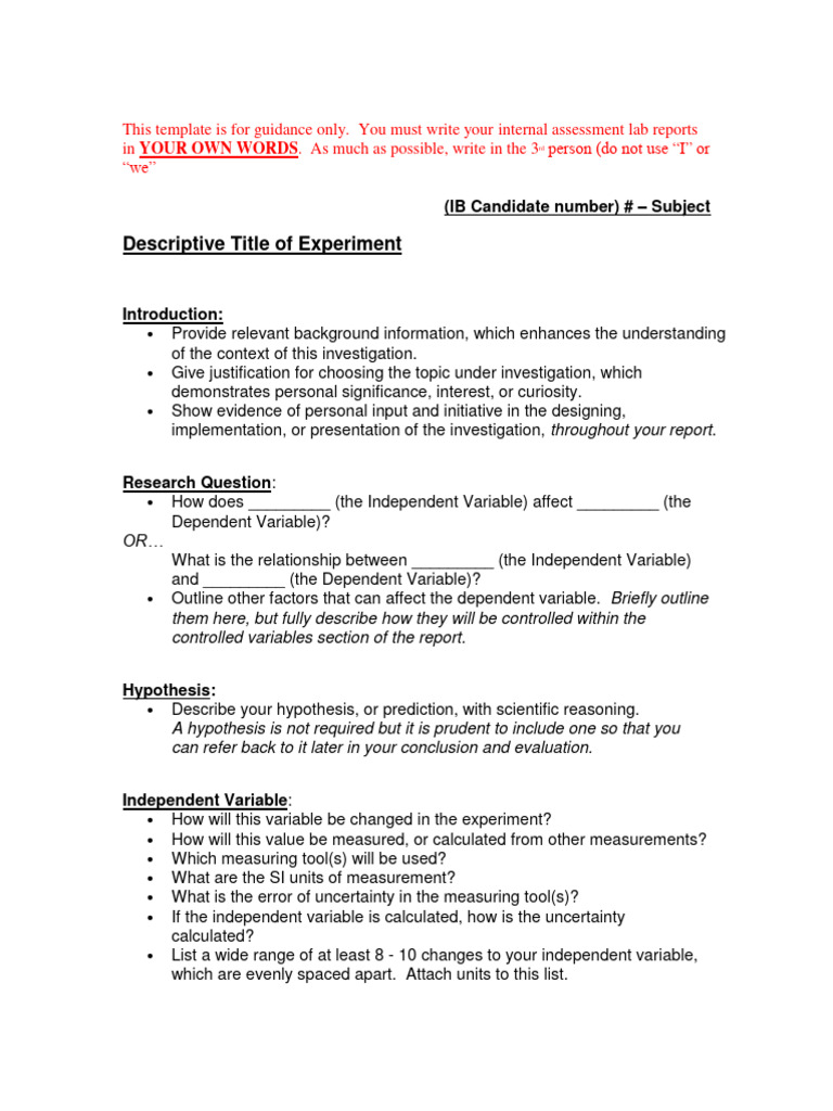IA Physics This Template Is For Guidance Only | PDF | Methodology ...