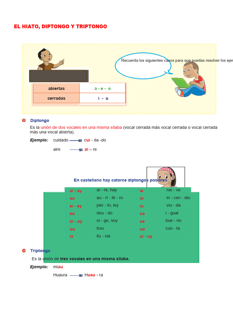 El Hiato Diptongo y Triptongo para Cuarto Grado de Primaria | PDF | Voz ...