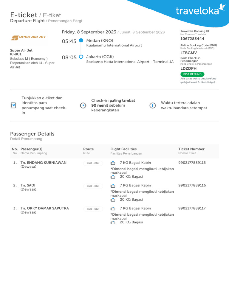 Nanda Lisyamin-KNO-LDZDPH-CGK-FLIGHT - ORIGINATING | PDF