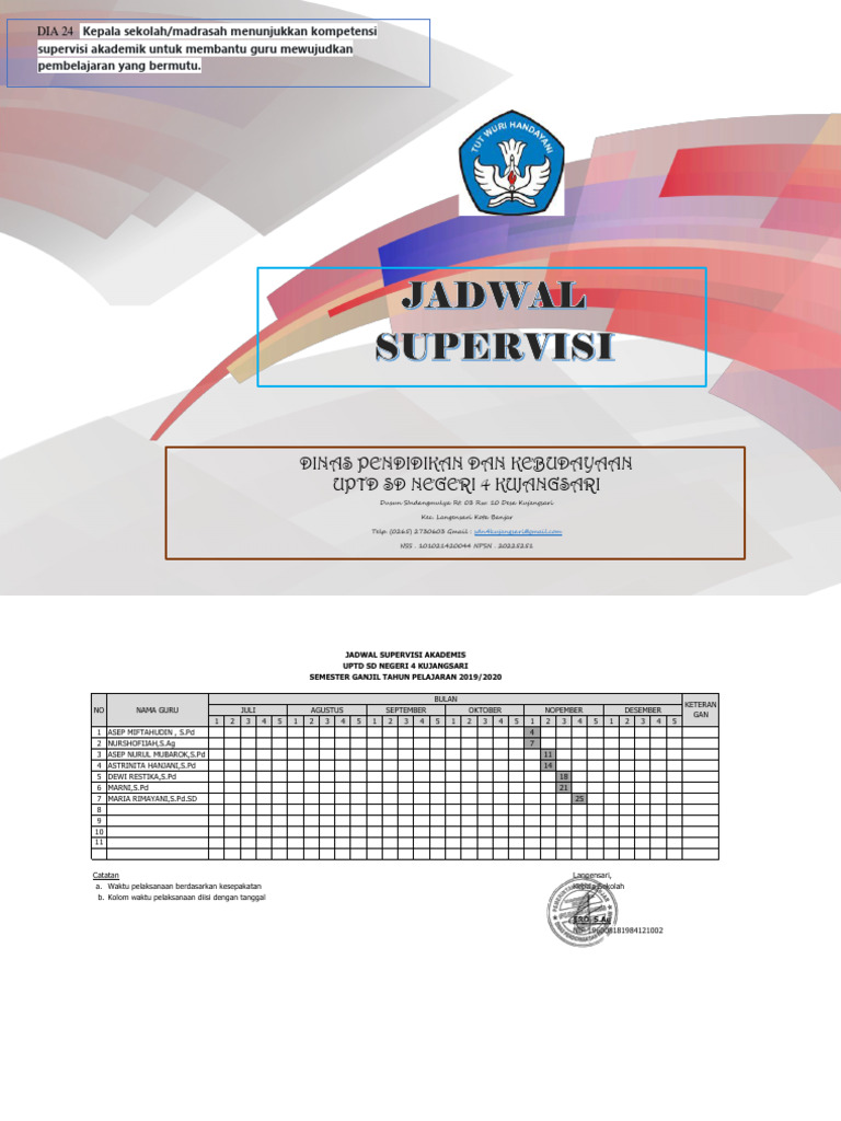 Jadwal Supervisi Akademis SD 4 Kujangsari | PDF