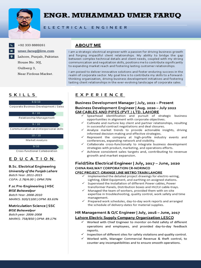 Engr. Umer Farooq CV Aug2023 C | PDF | Sales | Negotiation