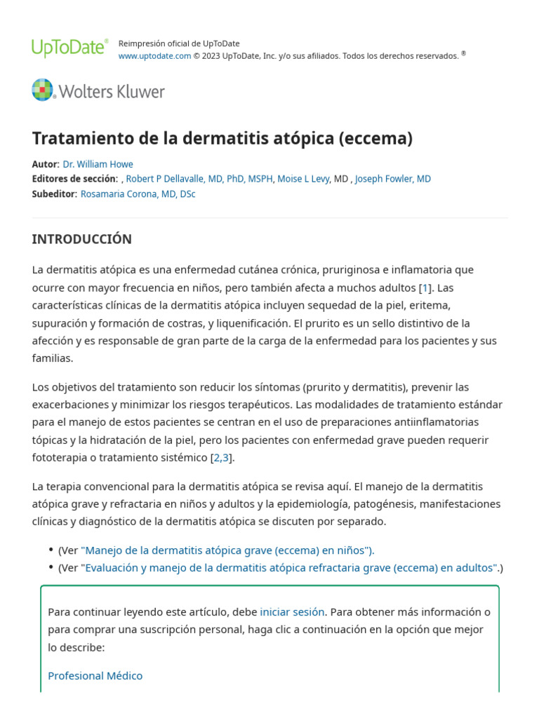 Tratamiento de La Dermatitis Atópica (Eczema) - UpToDate | PDF | Epidemiología | Dermatología