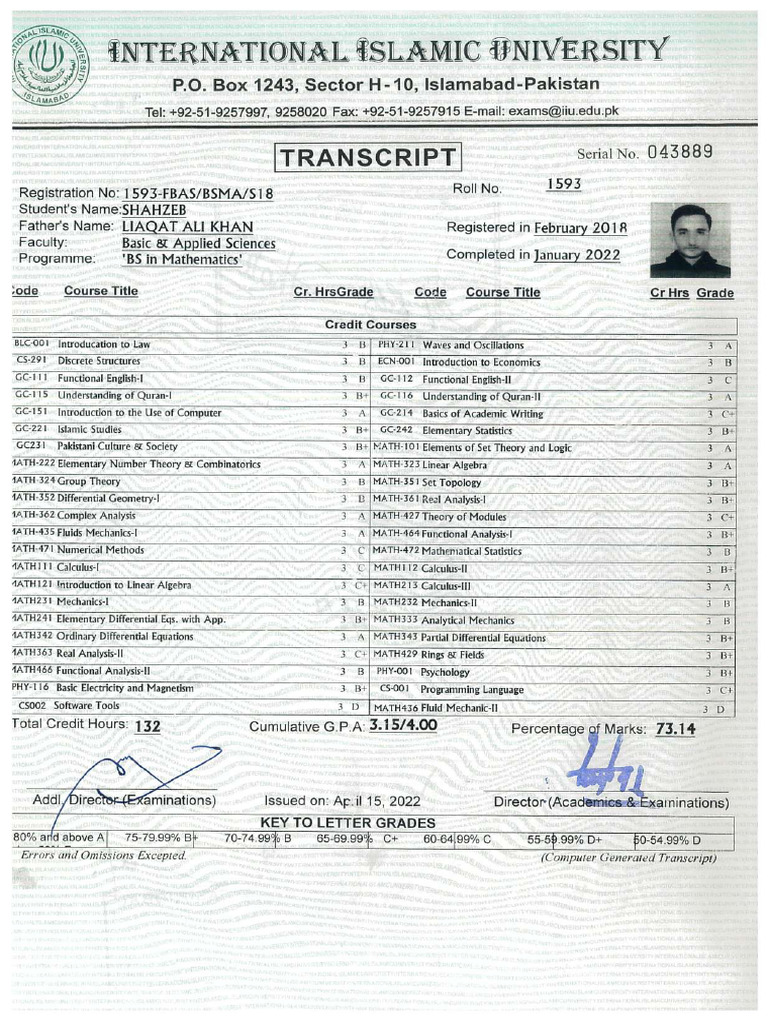 Transcript Front | PDF