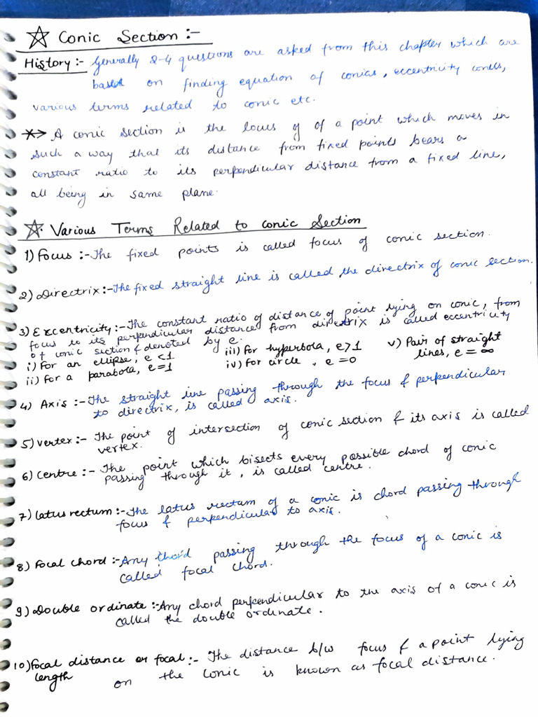 Conic Sections Notes | PDF | Euclidean Plane Geometry | Differential ...