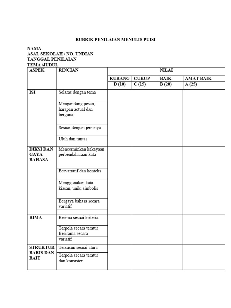 Format Penilaian Puisi | PDF