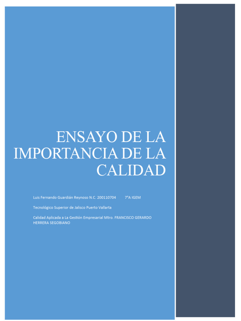 Ensayo Importancia de La Calidad | PDF | Calidad (comercial) | Business