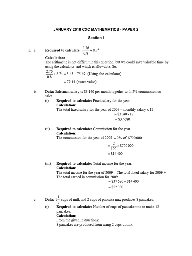 CXC Mathematics Paper 2 January 2010 | PDF | Triangle | Elementary Mathematics