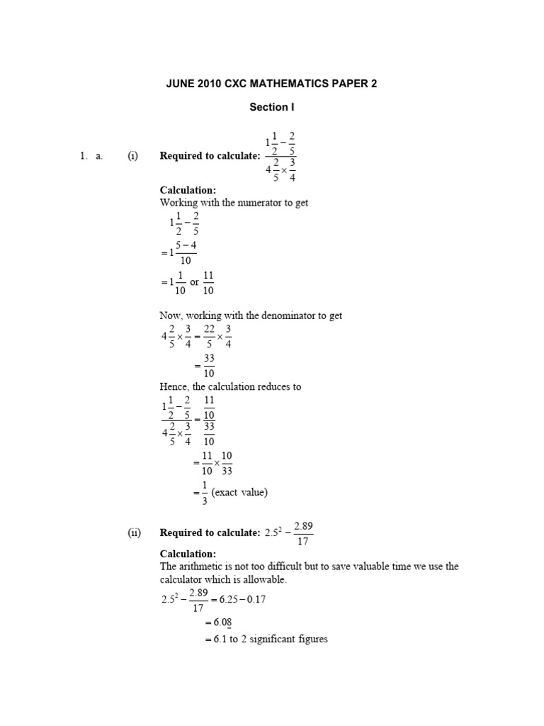 CXC June 2010 Mathematics Paper 2 | PDF | Angle | Area