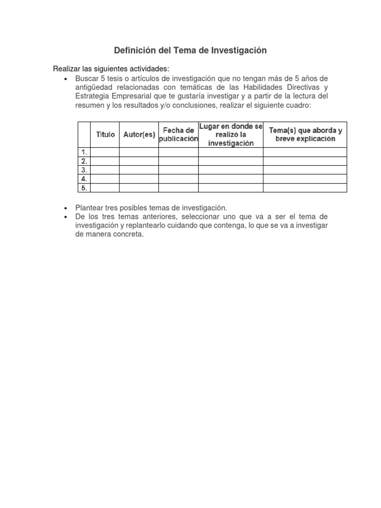 Definición Del Tema de Investigación | PDF
